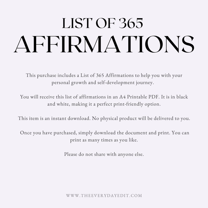 List of 365 Affirmations, Affirmations Printable, Positive Affirmations ...