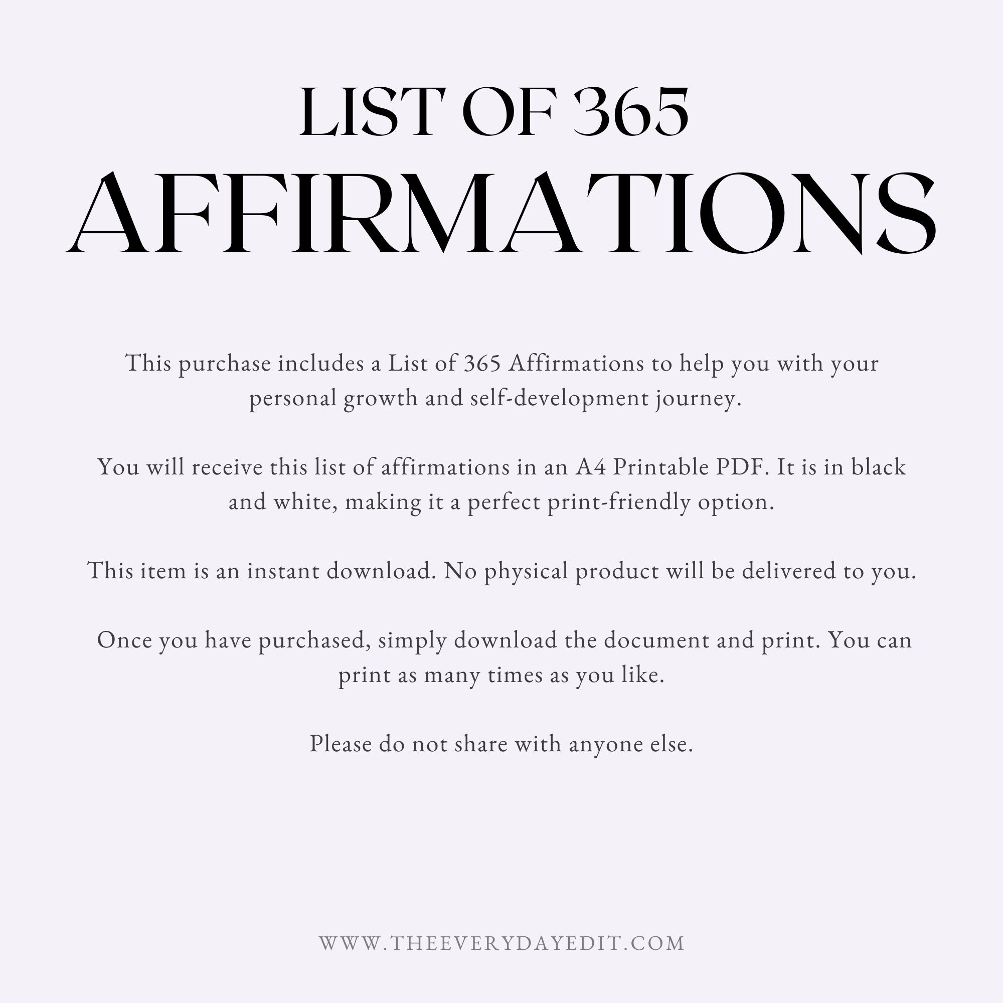 List of 365 Affirmations, Affirmations Printable, Positive Affirmations ...