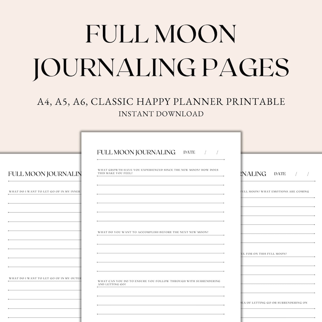 Full Moon Journaling Pages Printable, Journal Prompts, Moon Phases ...
