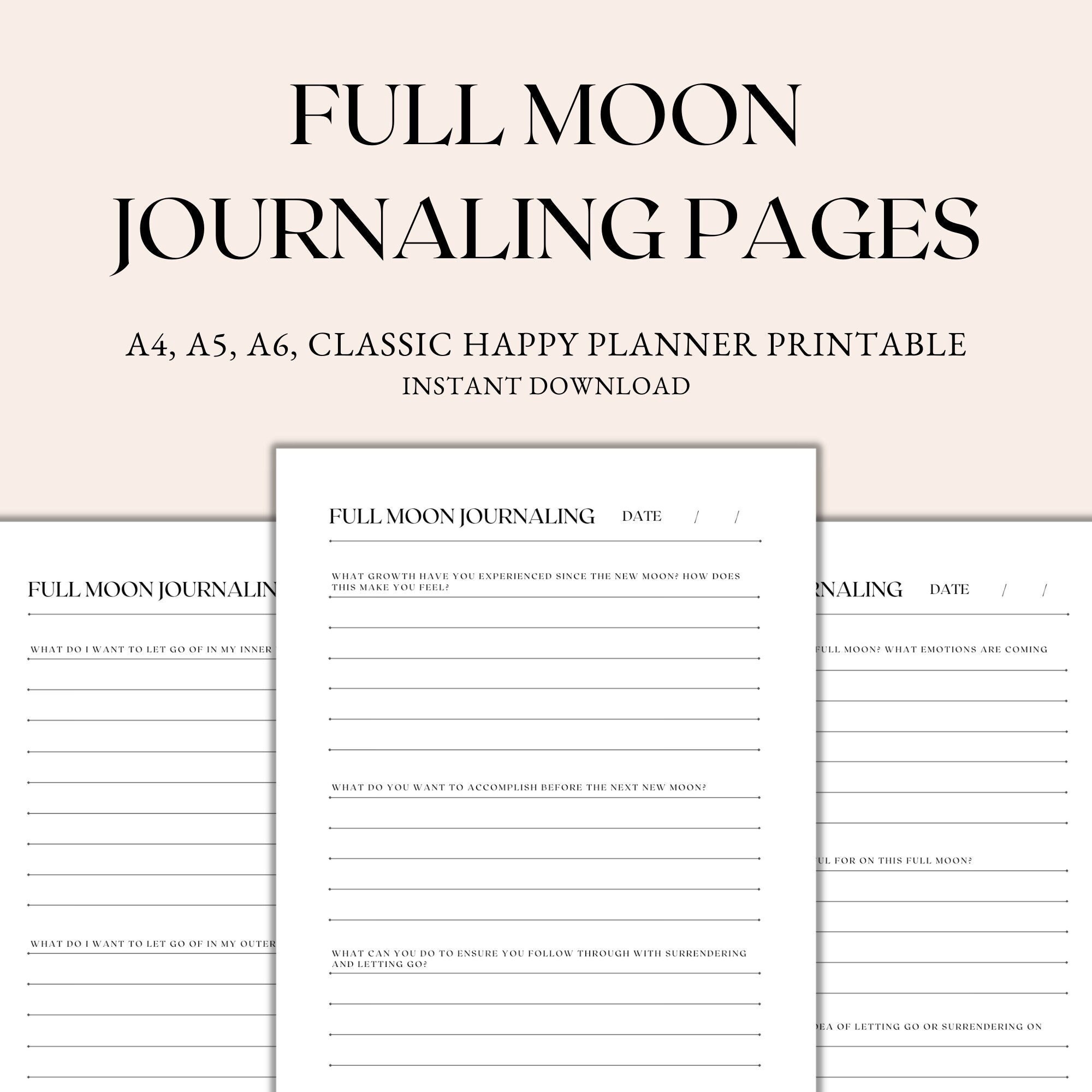 Full Moon Journaling Pages Printable, Journal Prompts, Moon Phases ...