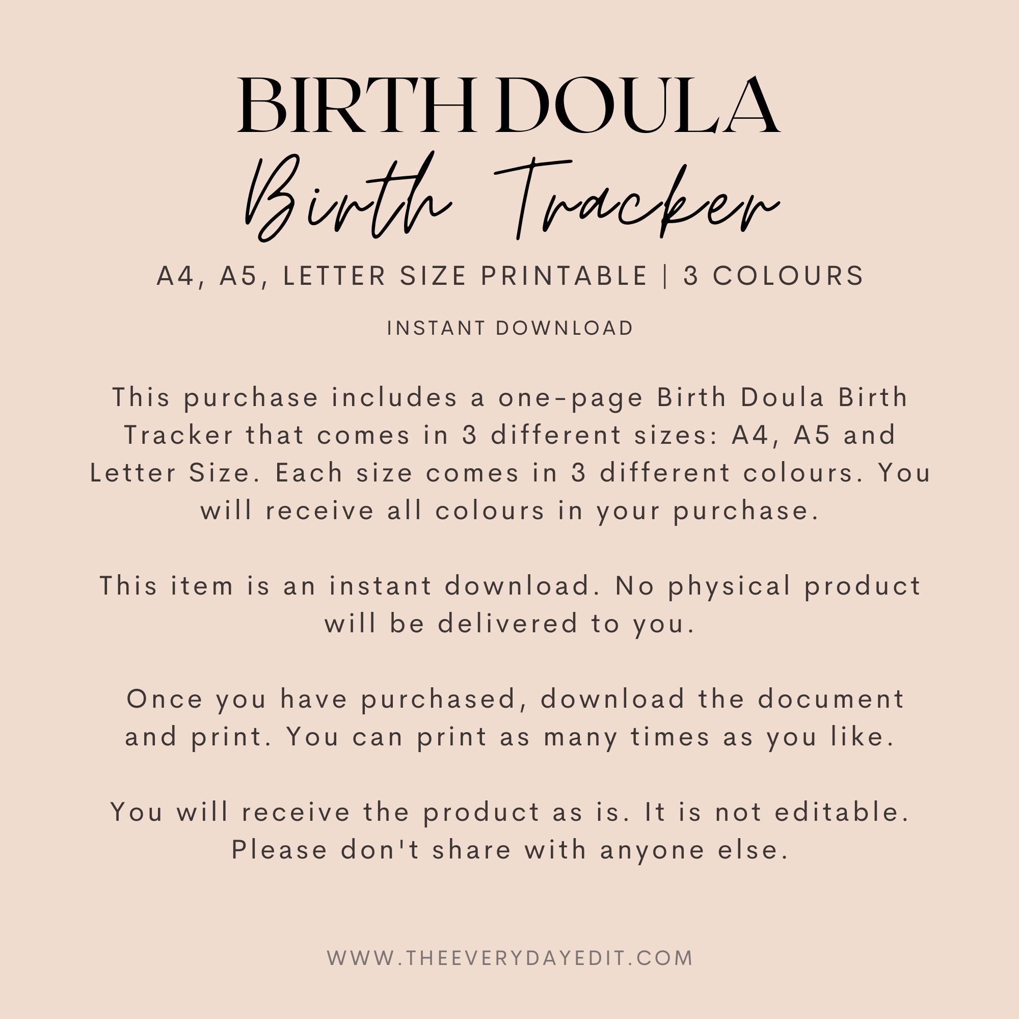 Birth Doula Birth Tracker Printable, Birth Doula Printable, Small ...