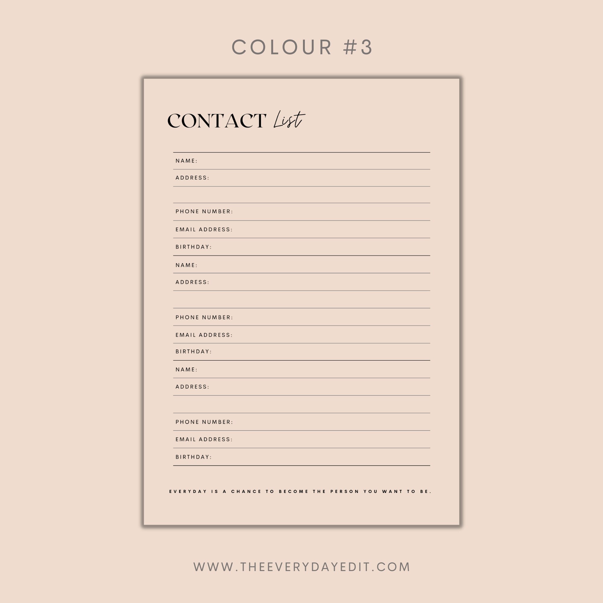Contact List Printable, Contact Information Planner Insert, Address ...
