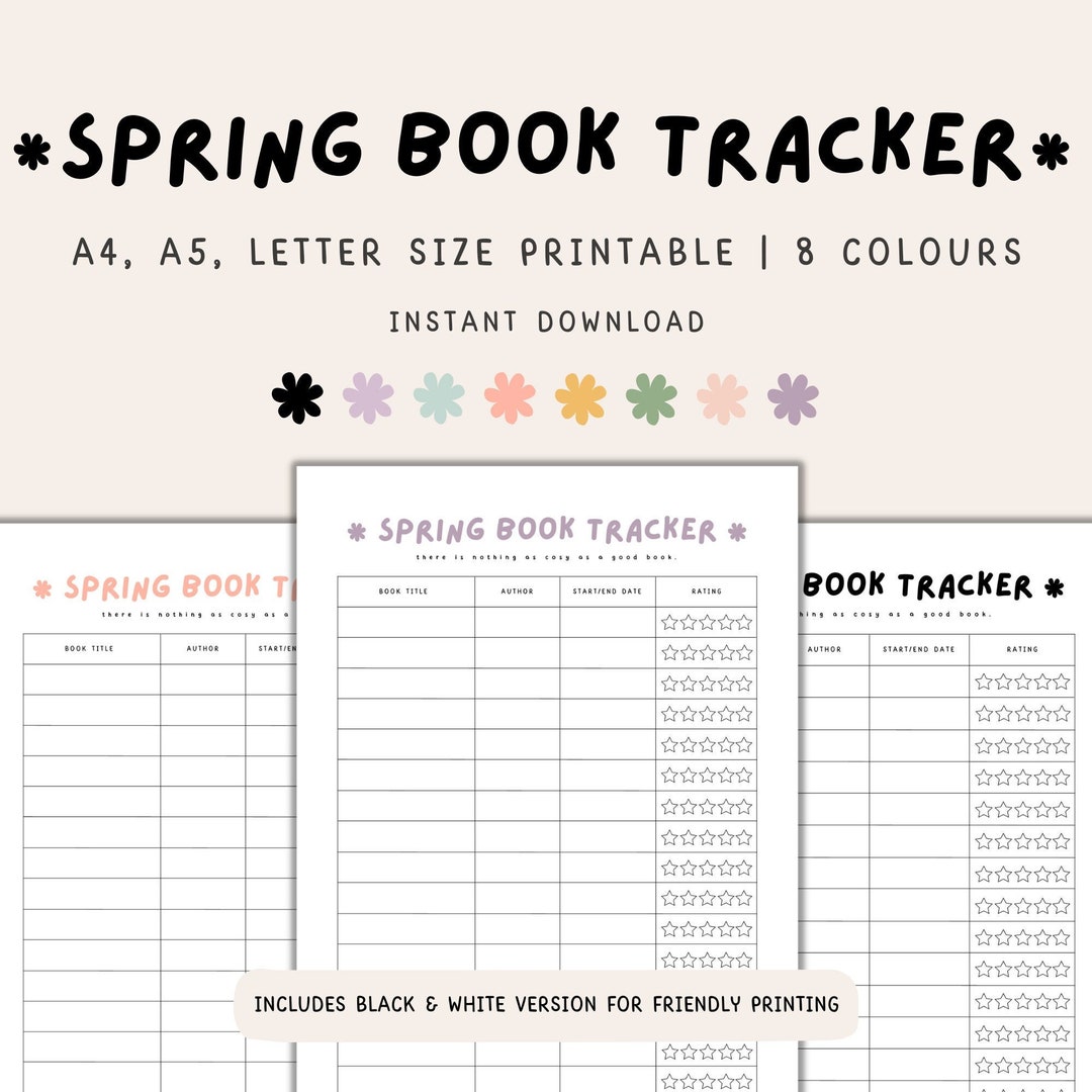 Spring Book Tracker Printable, Book List Tracker, Reading Tracker, Book ...