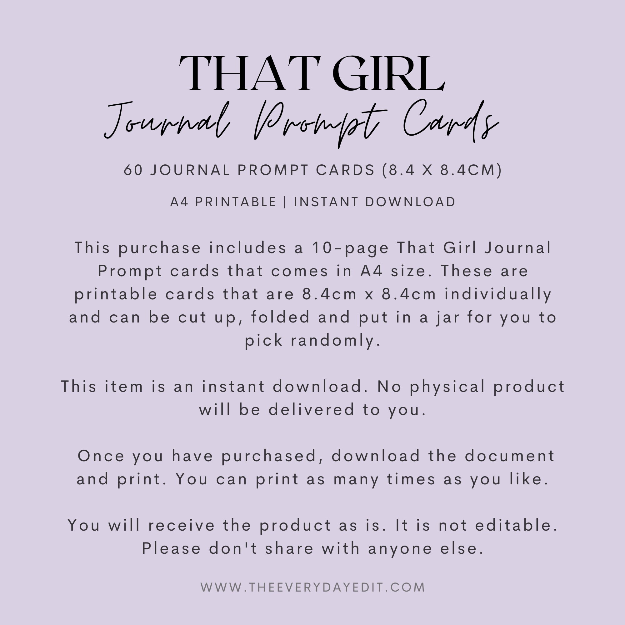 That Girl Journal Prompt Cards, Printable Cards for Jar, Self Discovery ...