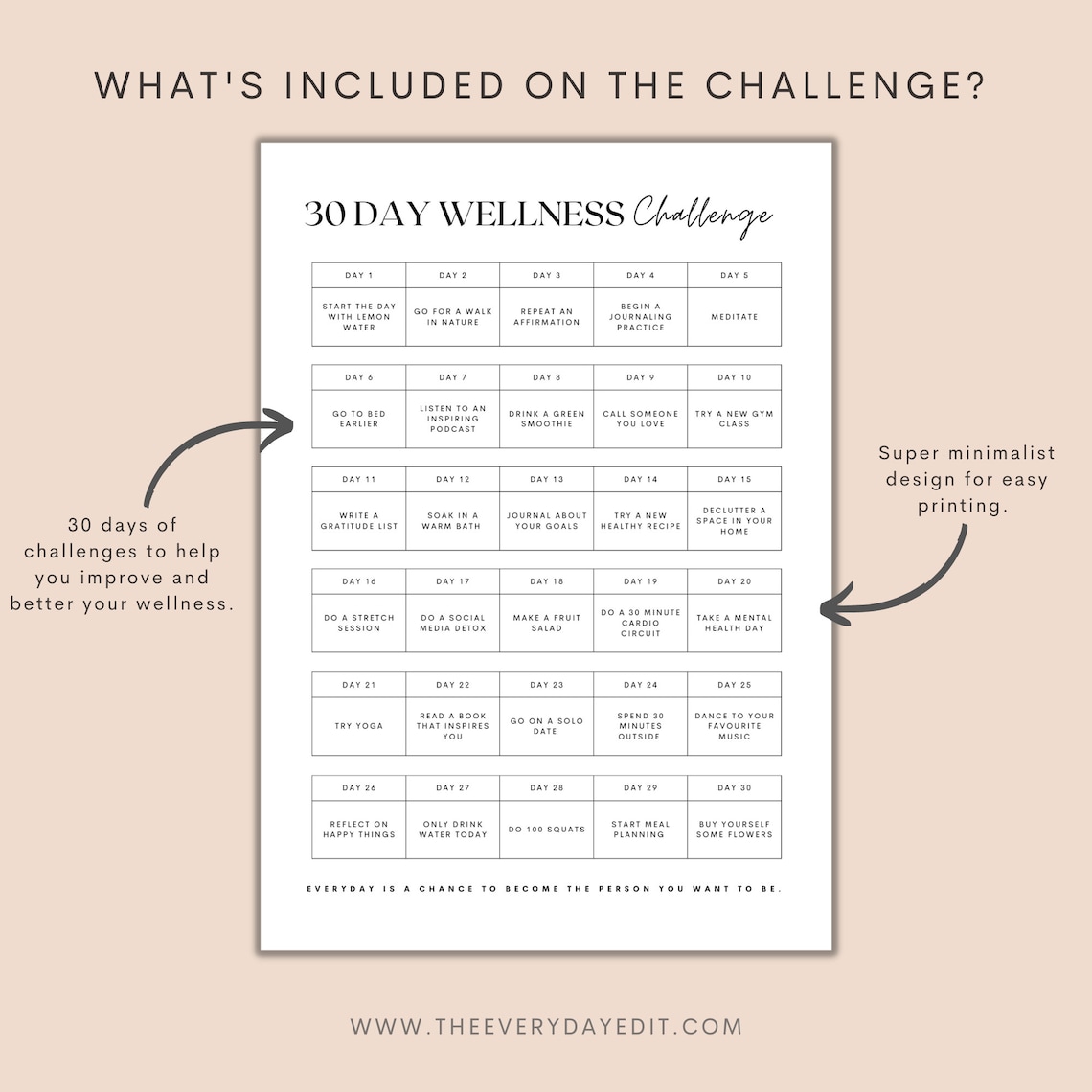 30 Day Wellness Challenge Printable, 30 Day Challenge, 30 Day Tracker ...