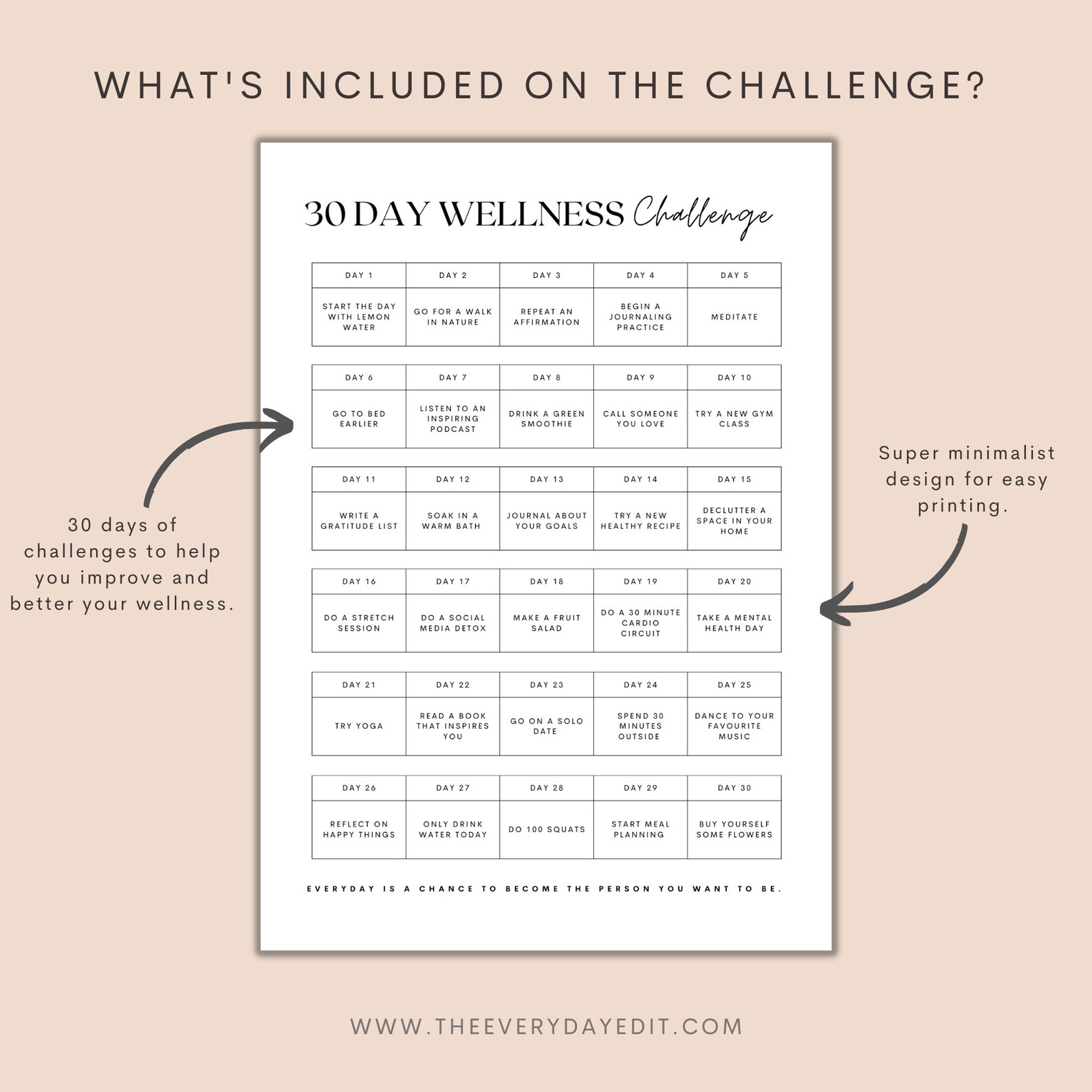 30 Day Wellness Challenge Printable, 30 Day Challenge, 30 Day Tracker ...