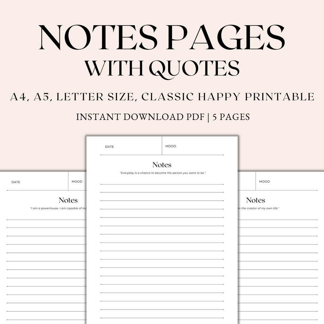 Notes Page Printable, Lined Note Paper, Notes Planner Insert ...