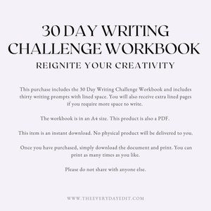 30 Day Writing Challenge Workbook Printable, Book Writing Prompts ...