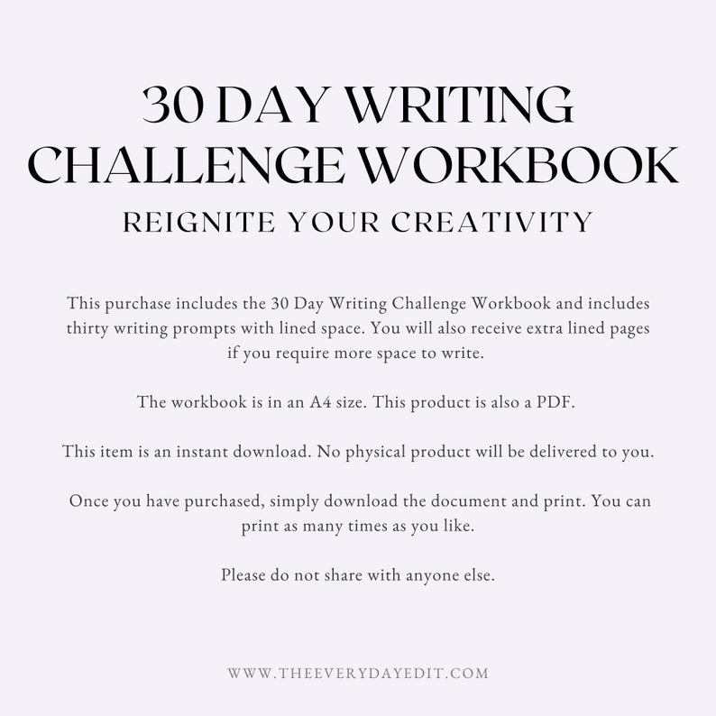 30 Day Writing Challenge Workbook Printable Book Writing - Etsy