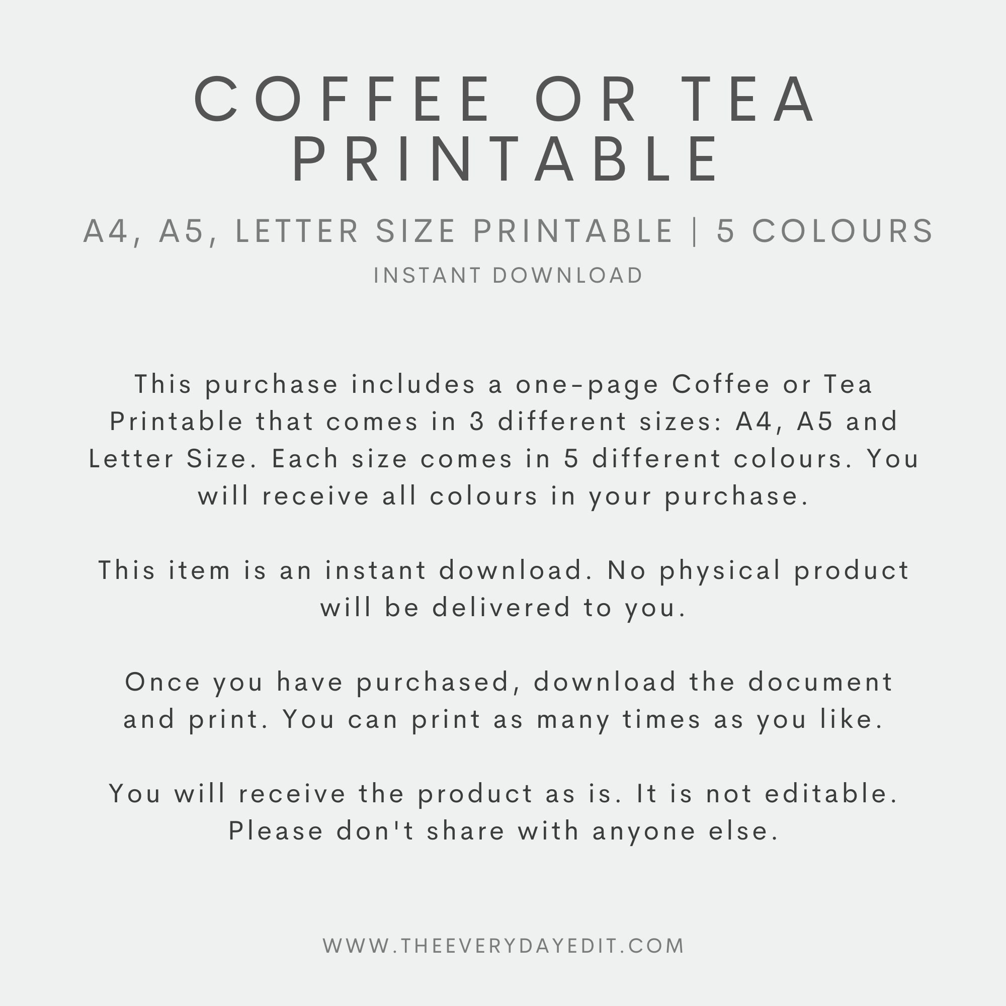 Coffee or Tea Printable, Kitchen Planner Printable, Home Management ...