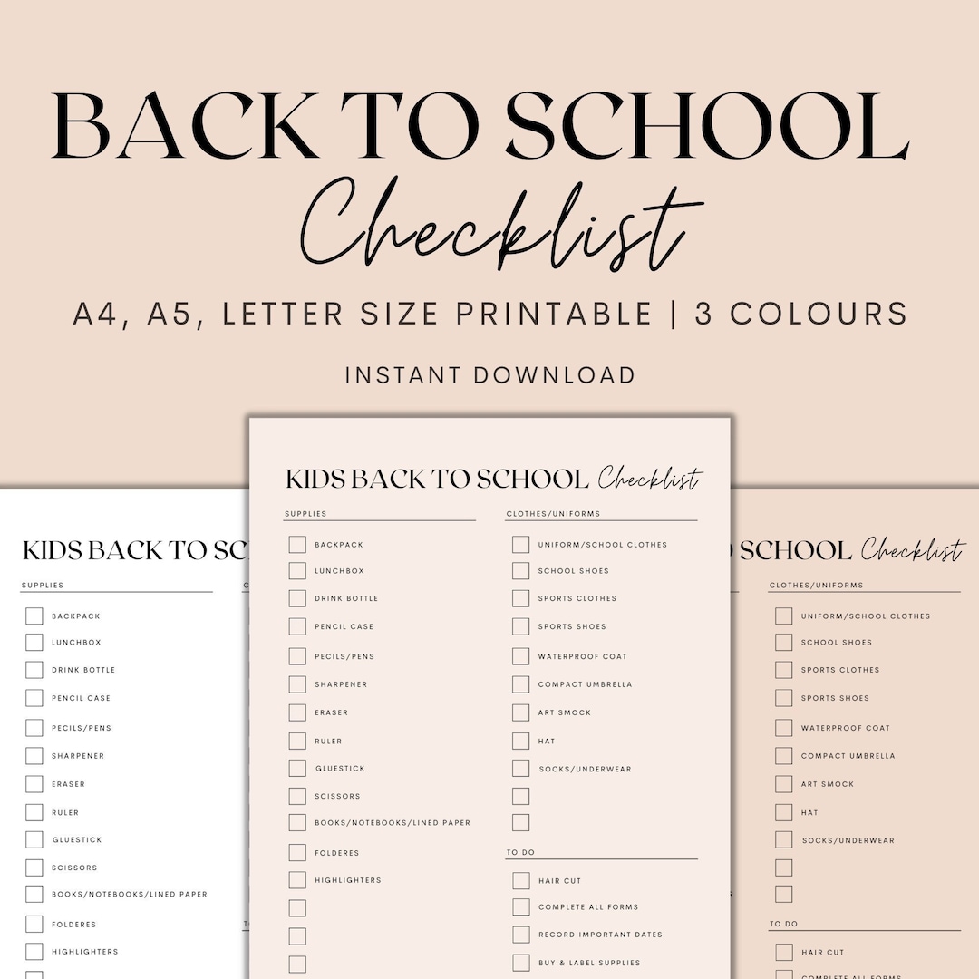 Kids Back to School Checklist Printable, Back to School Planner ...