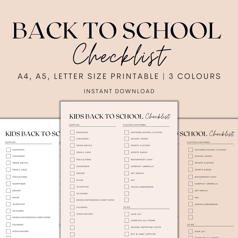 Kids Back to School Checklist Printable, Back to School Planner ...