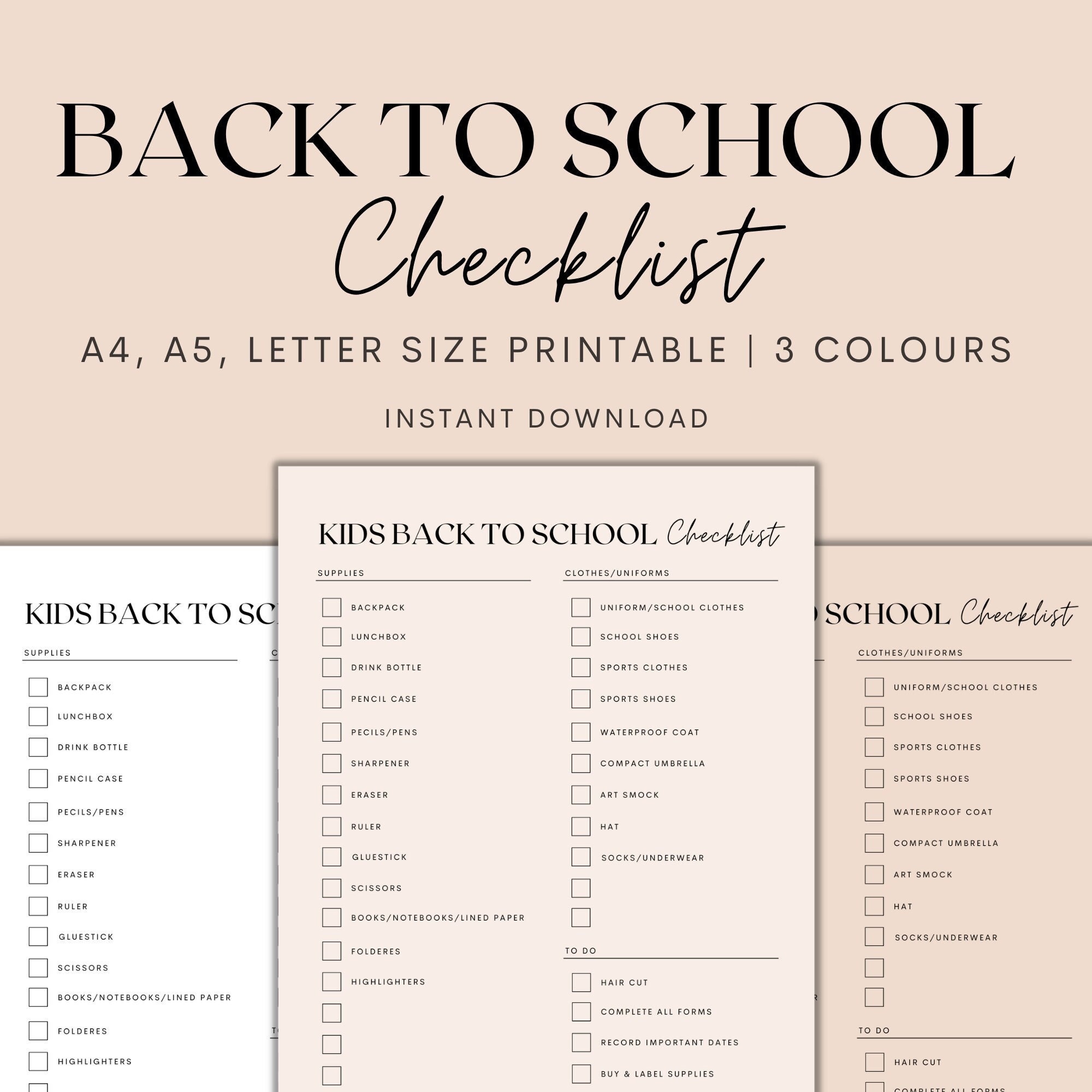 Kids Back to School Checklist Printable, Back to School Planner ...
