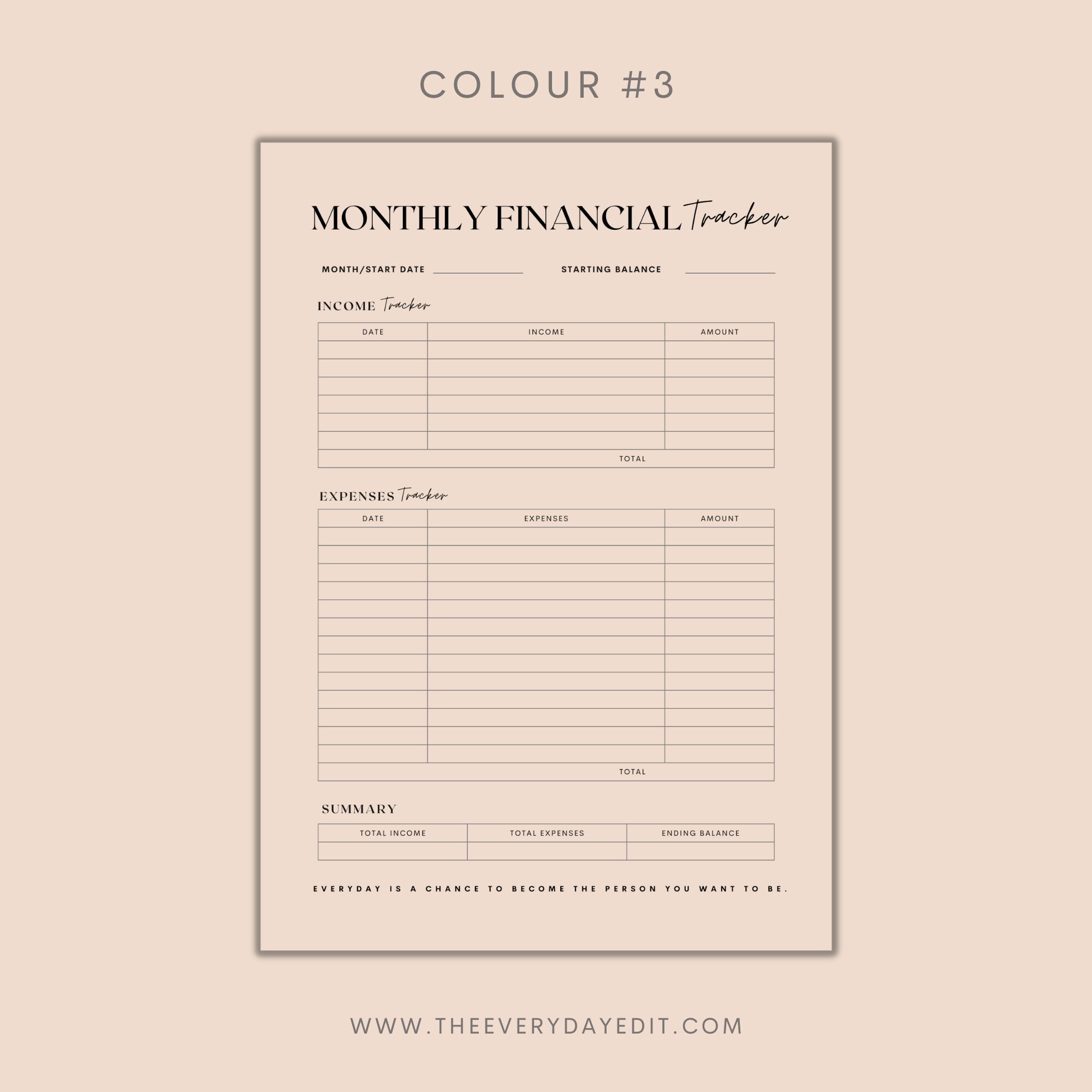Monthly Financial Tracker Printable, Monthly Expense Tracker, Money ...