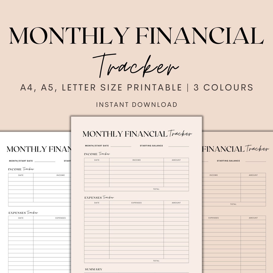 Monthly Financial Tracker Printable, Monthly Expense Tracker, Money ...