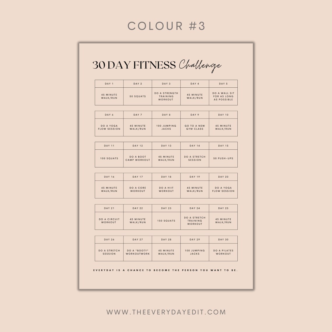 30 Day Fitness Challenge Printable, 30 Day Challenge, 30 Day Tracker ...