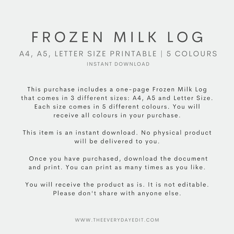 Frozen Milk Log Printable, Breasting Feeding Tracker Printable, Freezer ...
