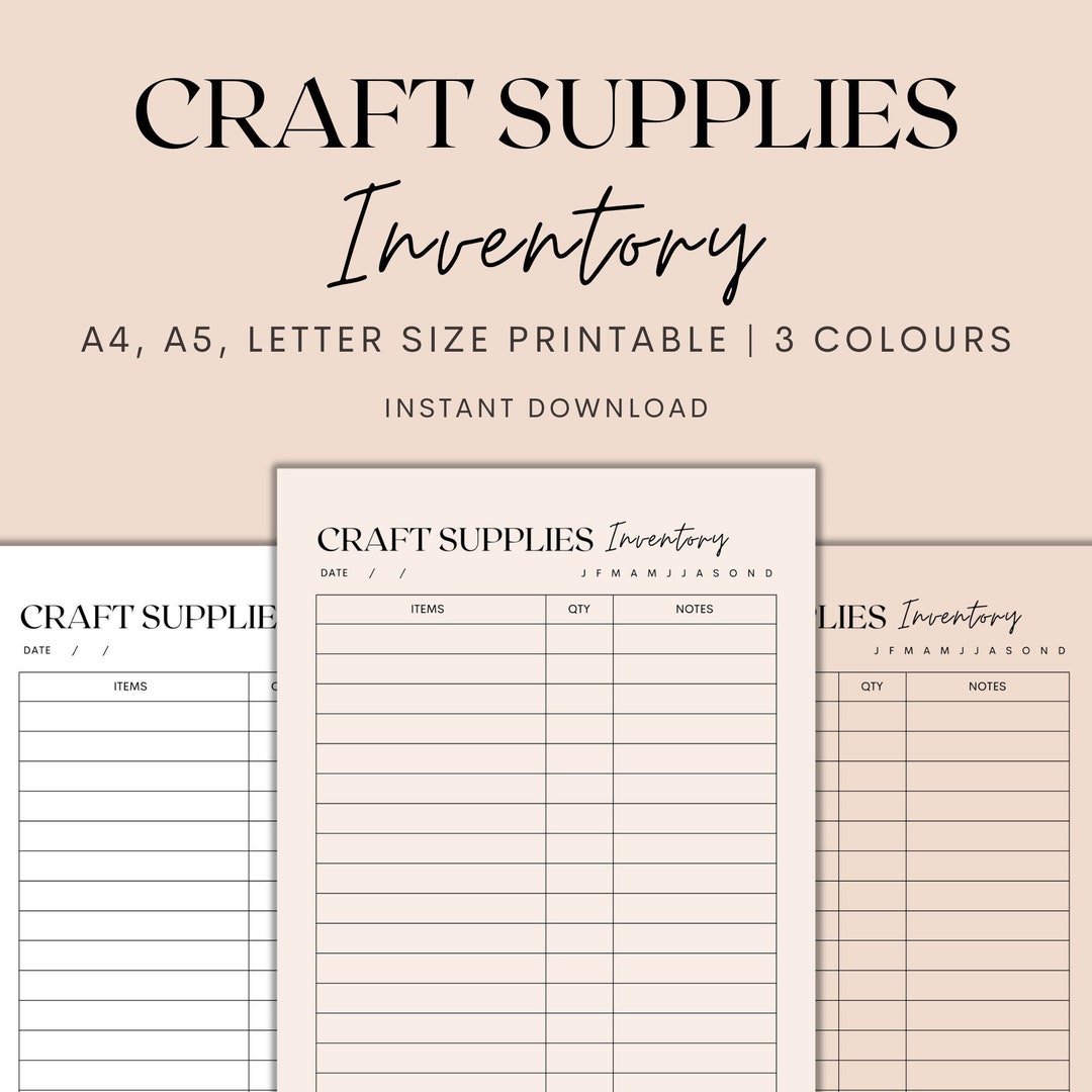 Craft Supplies Inventory Printable, Inventory Tracker, Inventory Chart ...
