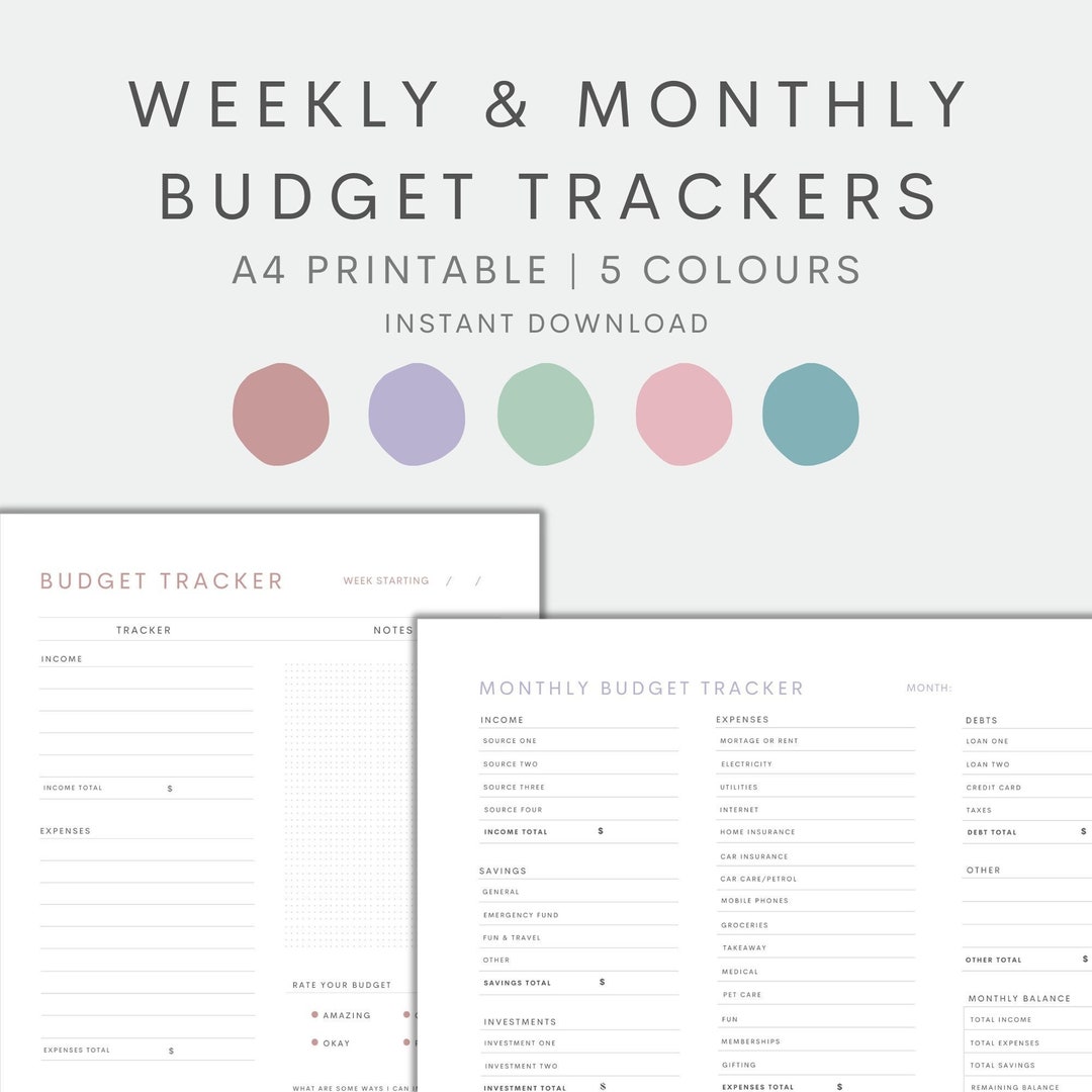 Weekly Budget Tracker Printable, Monthly Budget Tracker Printable ...