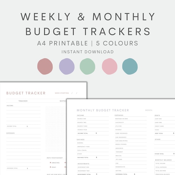 Weekly Budget Tracker Printable Monthly Budget Tracker | Etsy