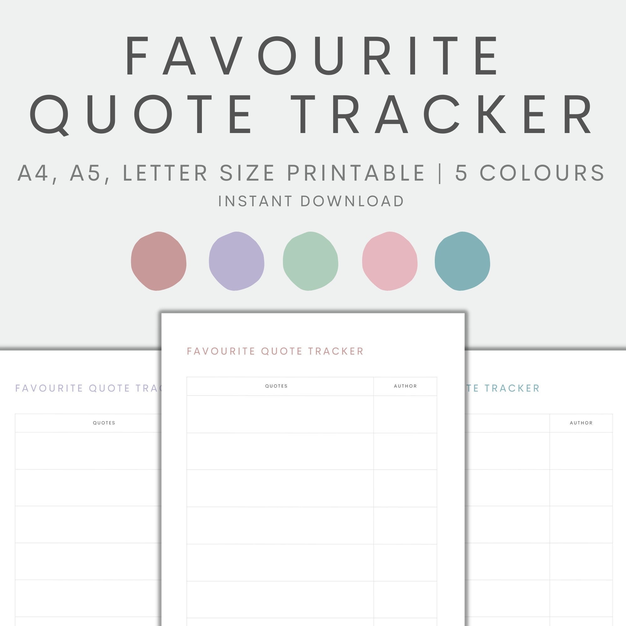 Favourite Quote Tracker Printable, Quote Journal Printable ...
