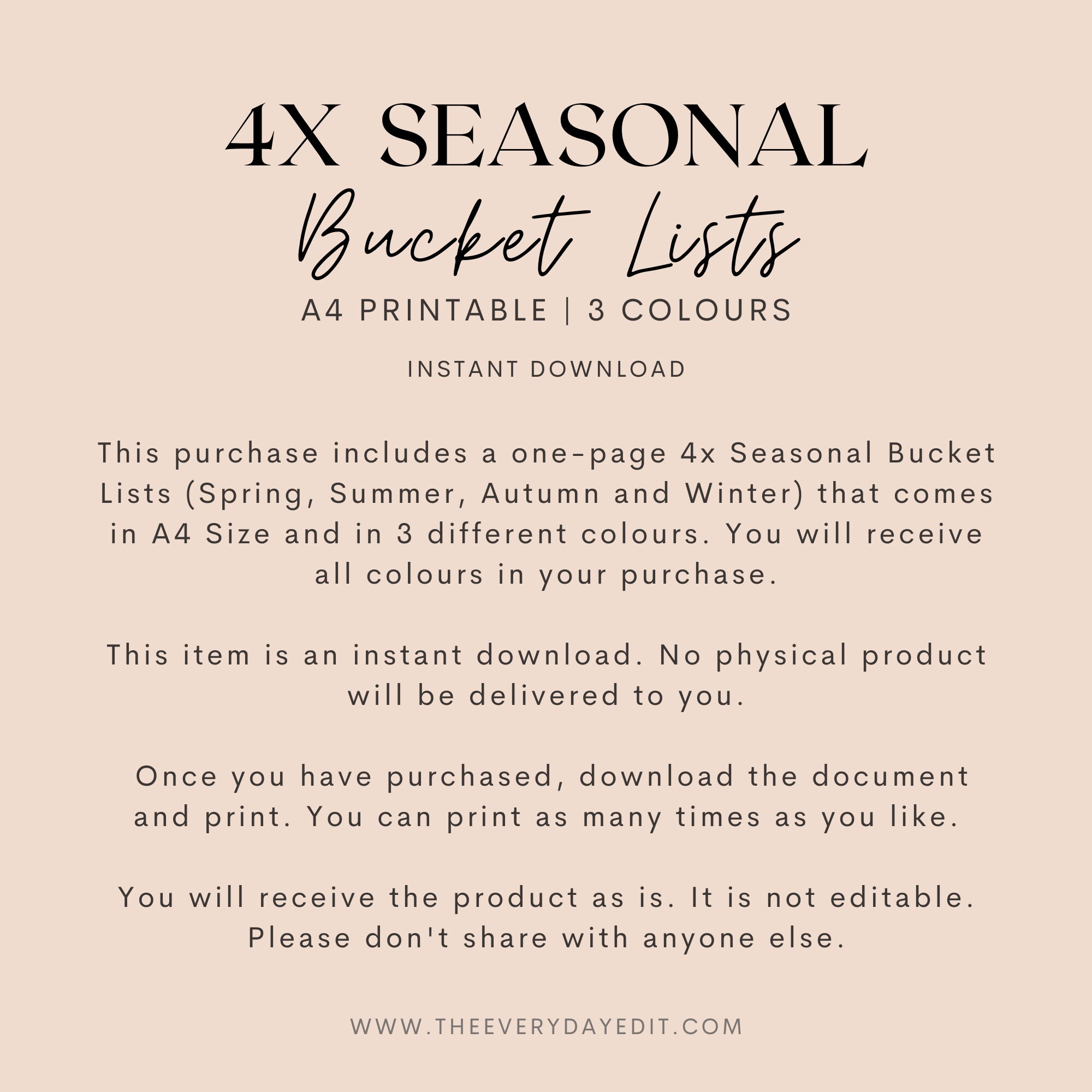 Seasonal Bucket List Printable, Spring Bucket List, Summer Bucket List ...