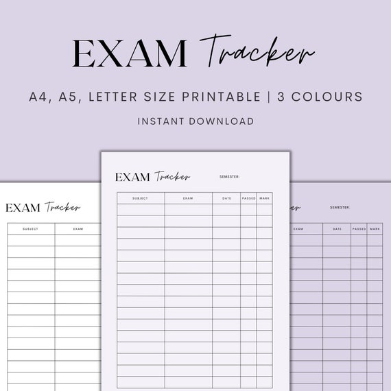 Exam Tracker Printable Assessment Tracker Sheet University - Etsy