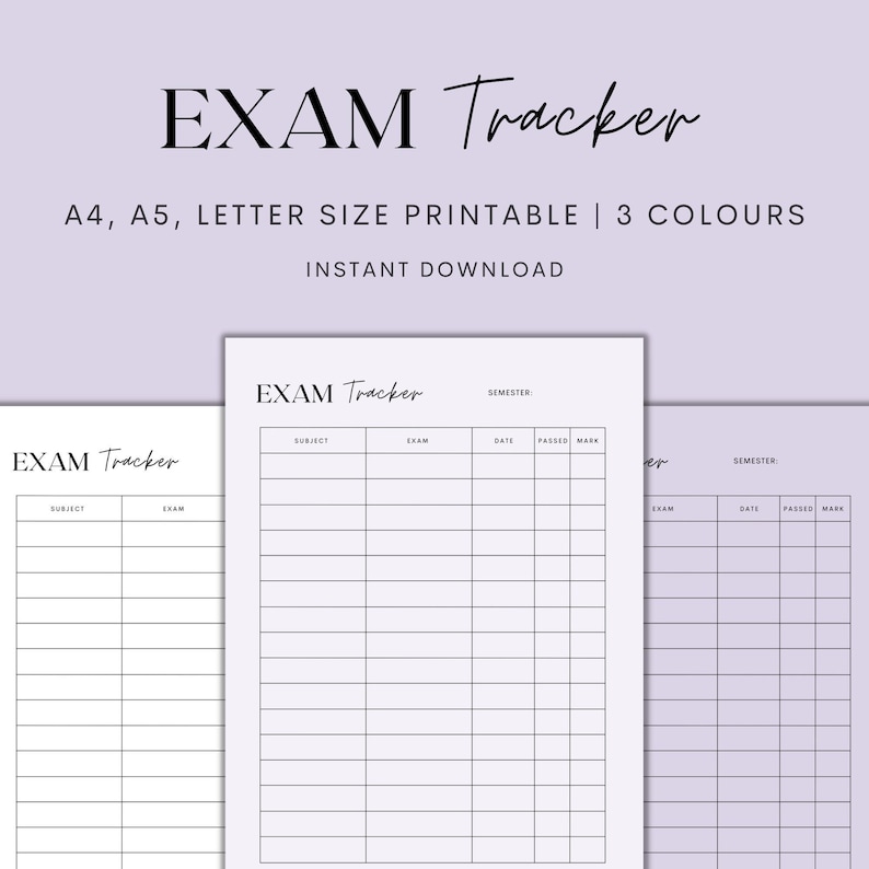 Exam Tracker Printable, Assessment Tracker Sheet, University Planner ...