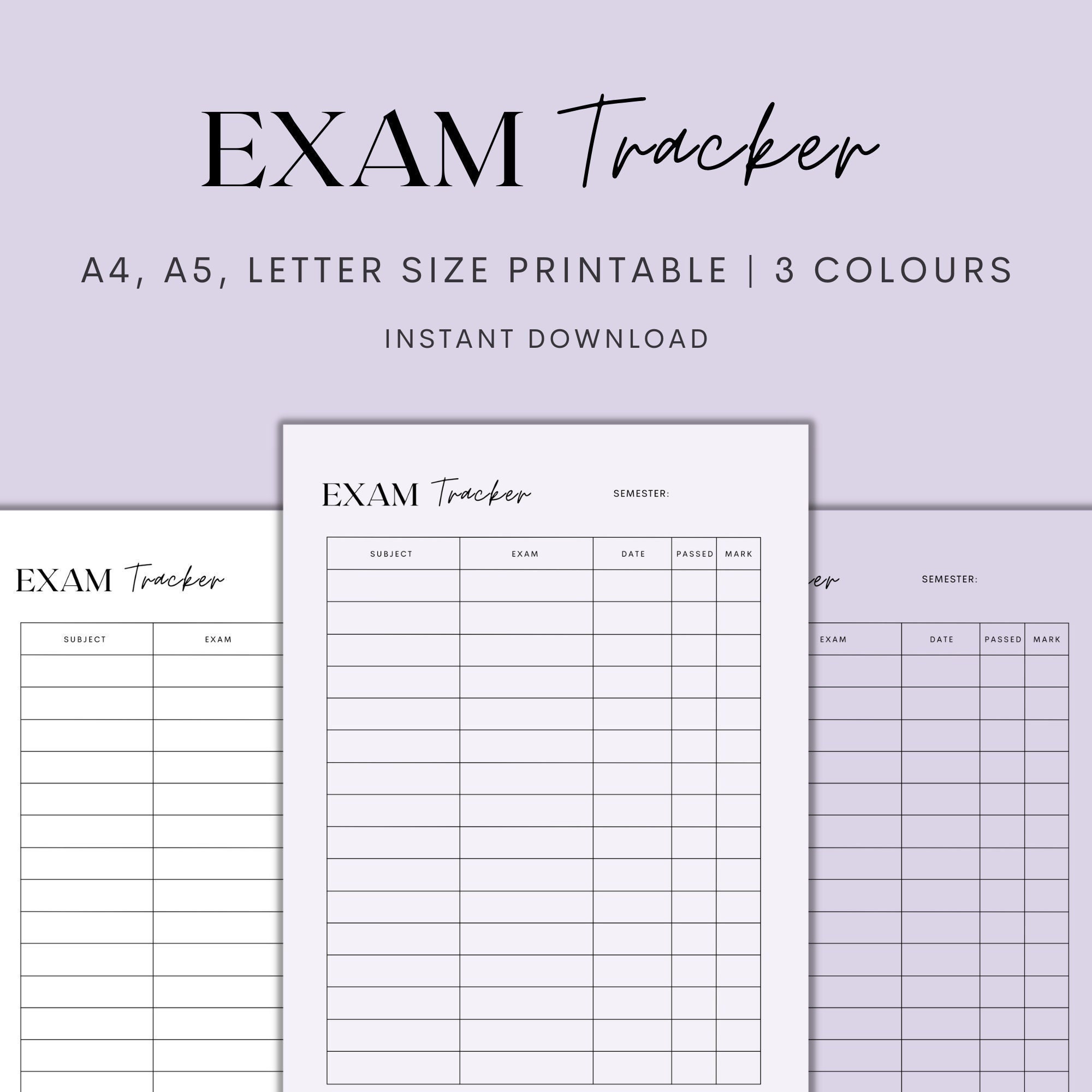 Exam Tracker Printable, Assessment Tracker Sheet, University Planner ...
