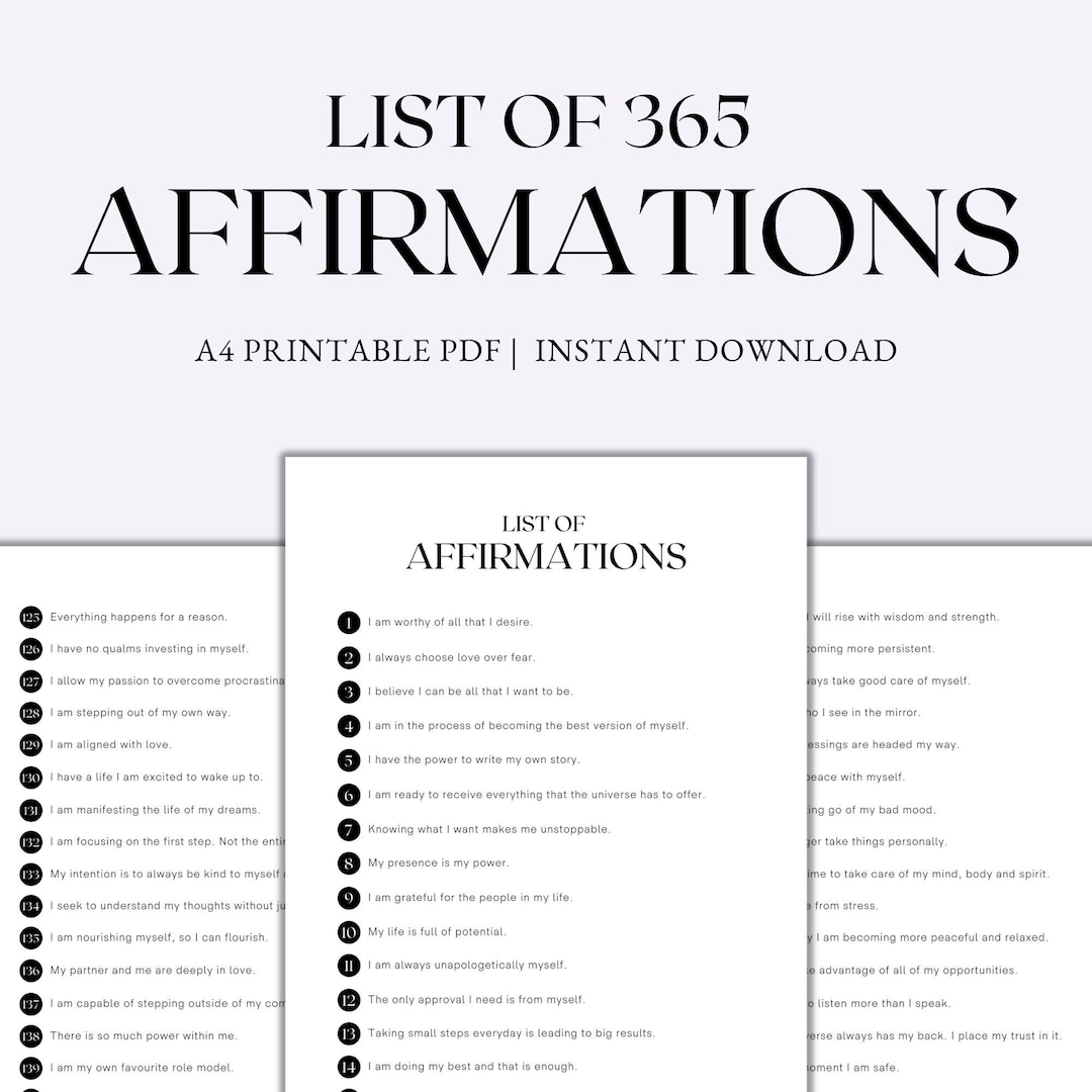 List of 365 Affirmations, Affirmations Printable, Positive Affirmations ...