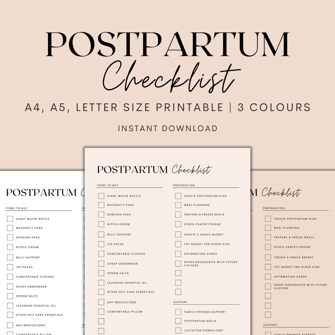 Postpartum Checklist Printable, Postpartum Planner Printable, Pregnancy ...