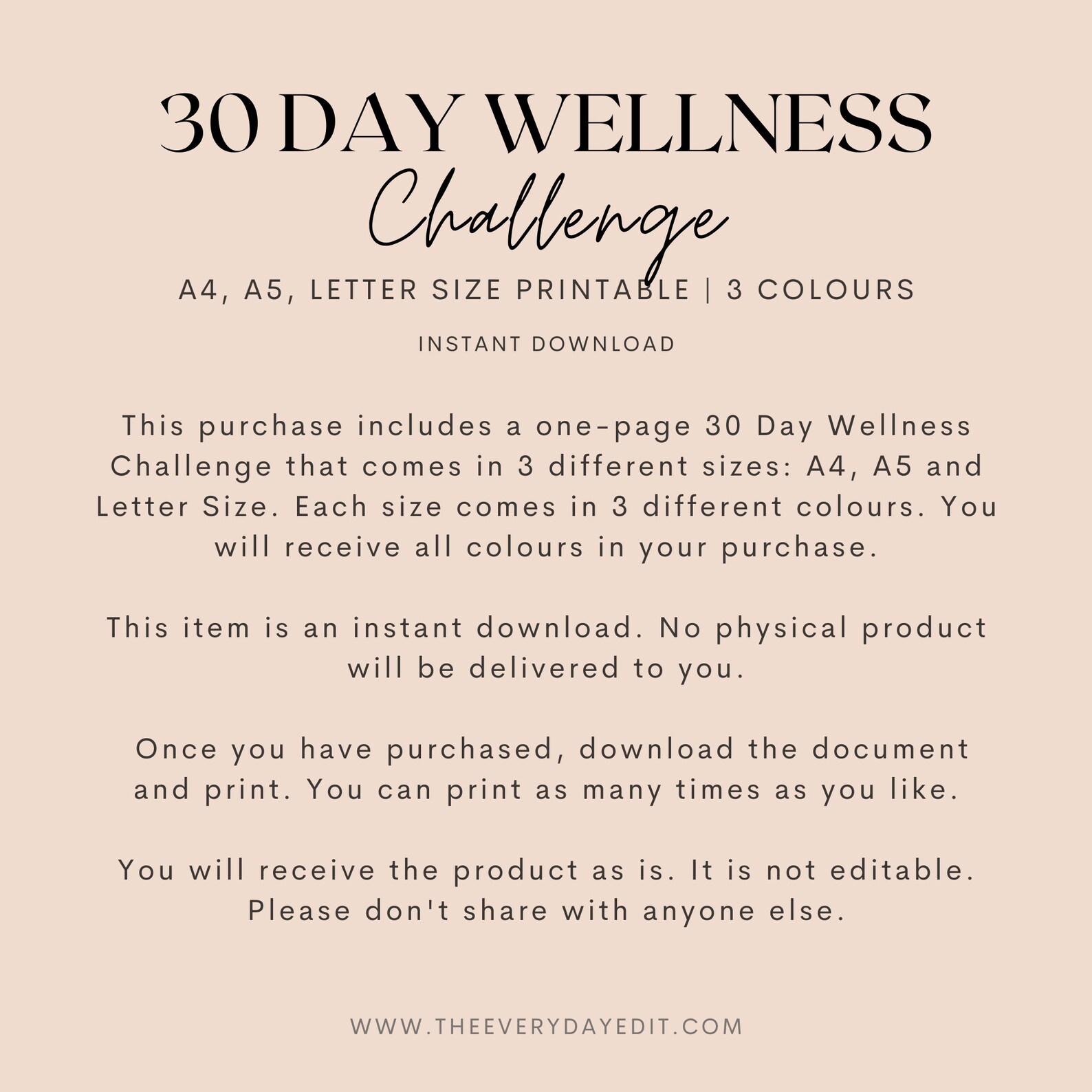 30 Day Wellness Challenge Printable, 30 Day Challenge, 30 Day Tracker ...