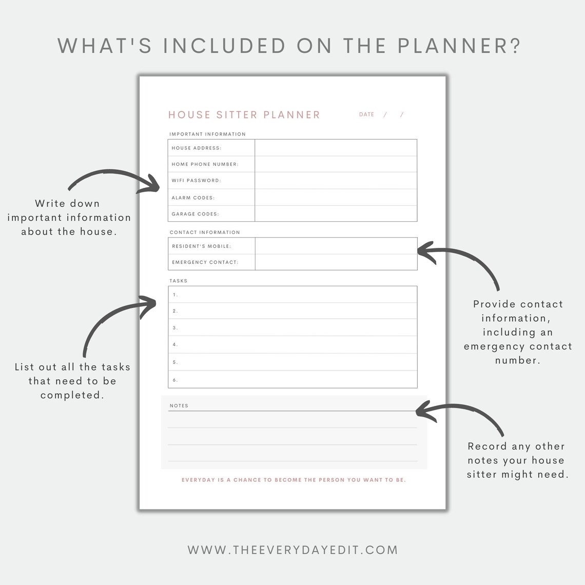 House Sitter Planner Printable, Home Management Planner, Home ...