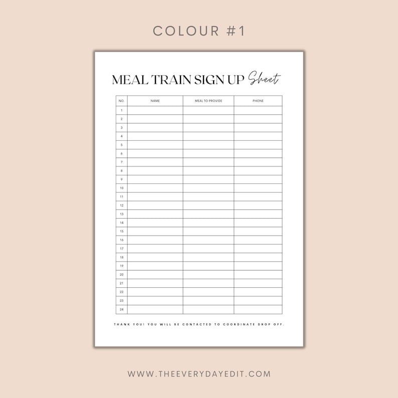 Meal Train Sign up Sheet Printable, Baby Shower Meal Train, New Parents ...