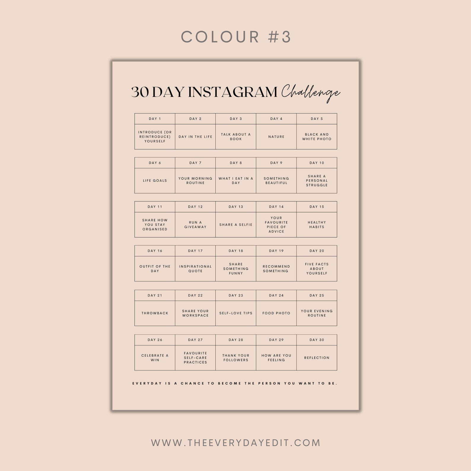 30 Day Instagram Challenge Printable, Instagram Content Ideas ...