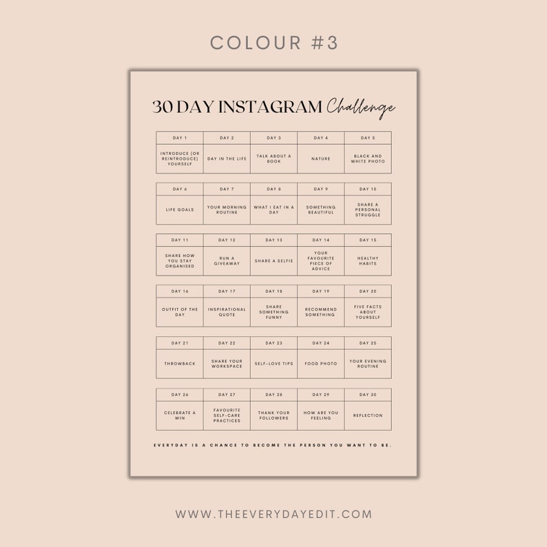 30 Day Instagram Challenge Printable, Instagram Content Ideas ...