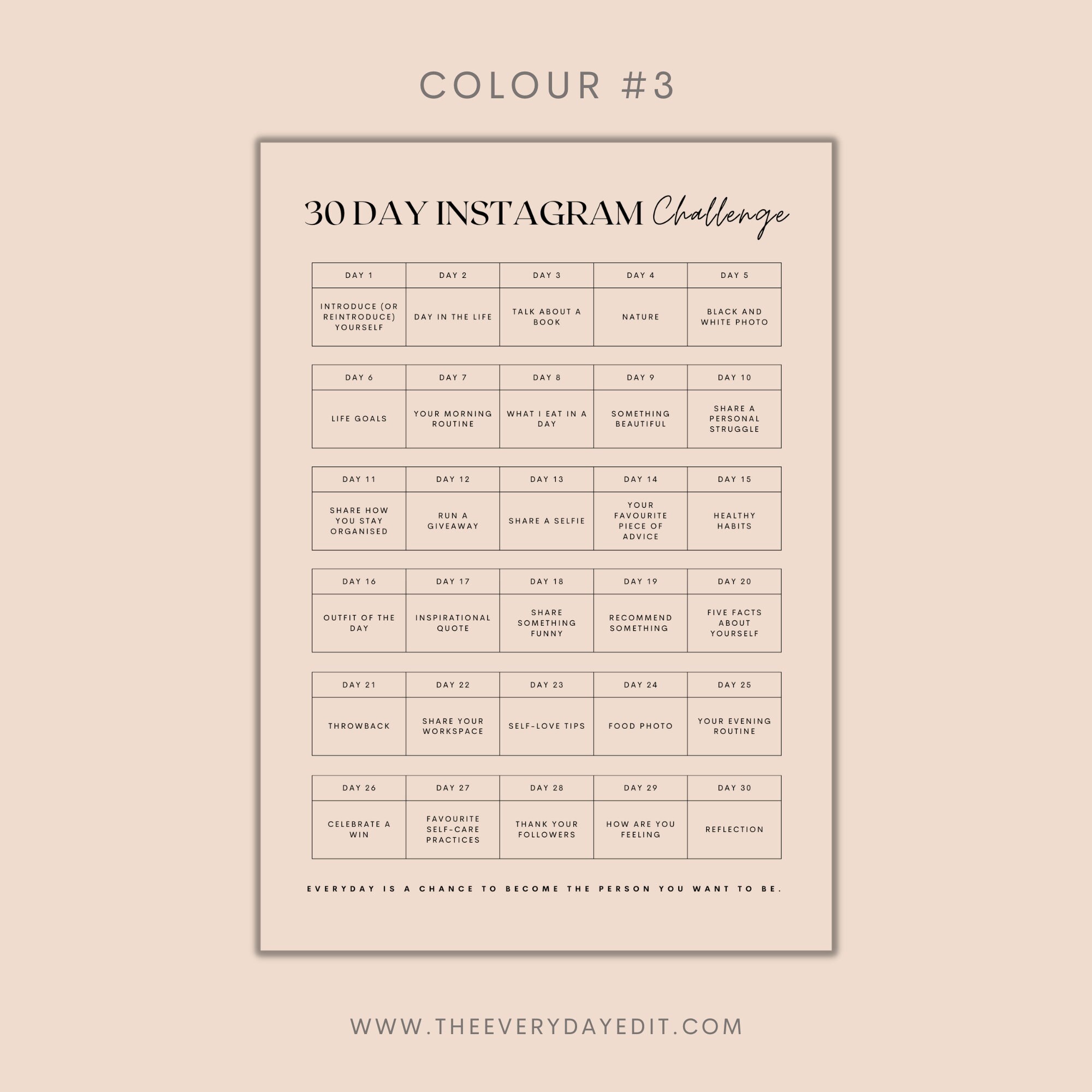 30 Day Instagram Challenge Printable, Instagram Content Ideas ...