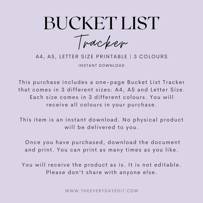 Bucket List Tracker Printable, Bucket List Template, Bucket to Do List ...