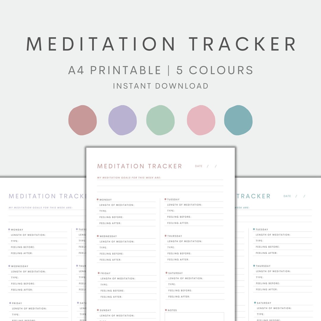 Meditation Tracker Printable, Weekly Tracker, Meditation Journal ...