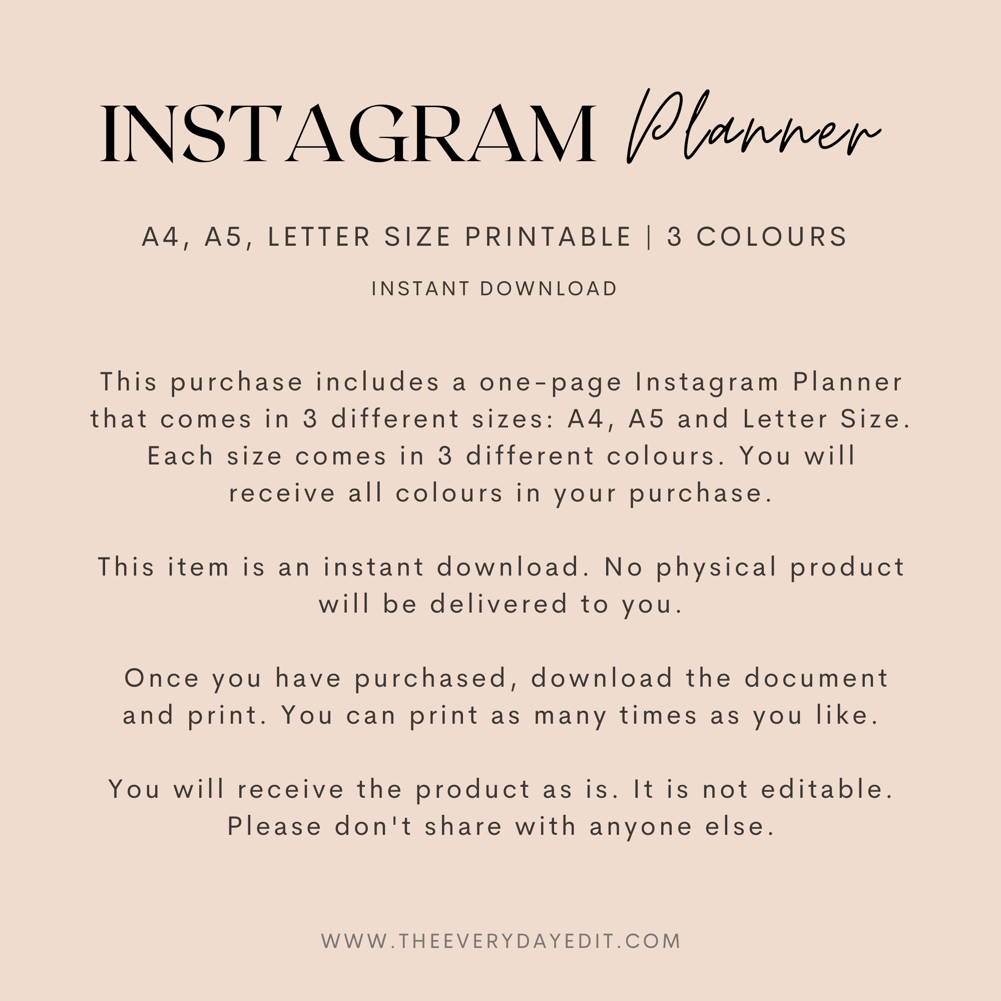 Instagram Planner Printable, Instagram Content Planner, Social Media ...
