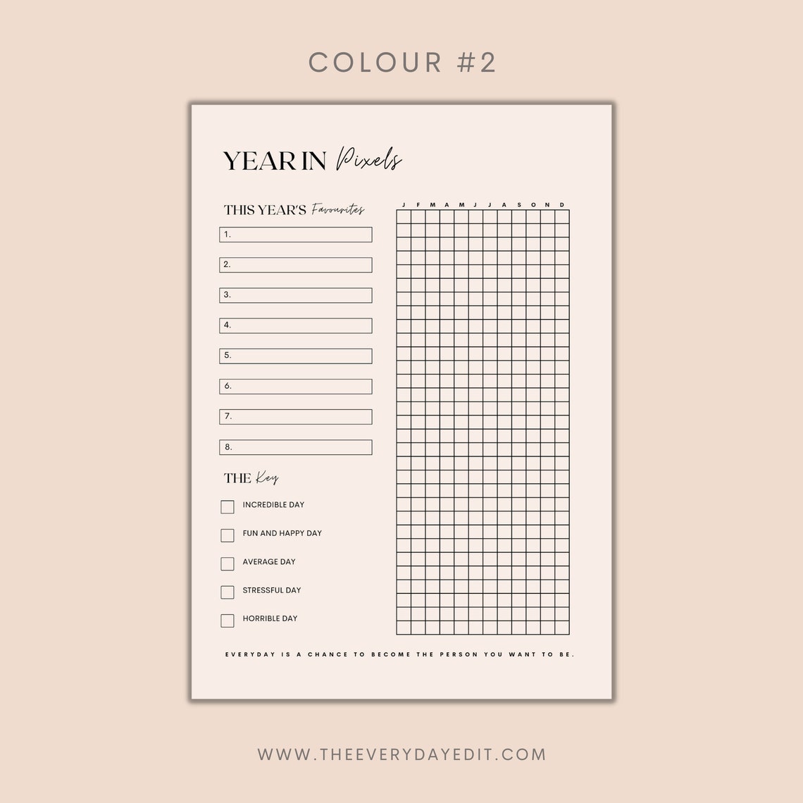 Year in Pixels Tracker Printable, Undated Planner, Undated Calendar ...