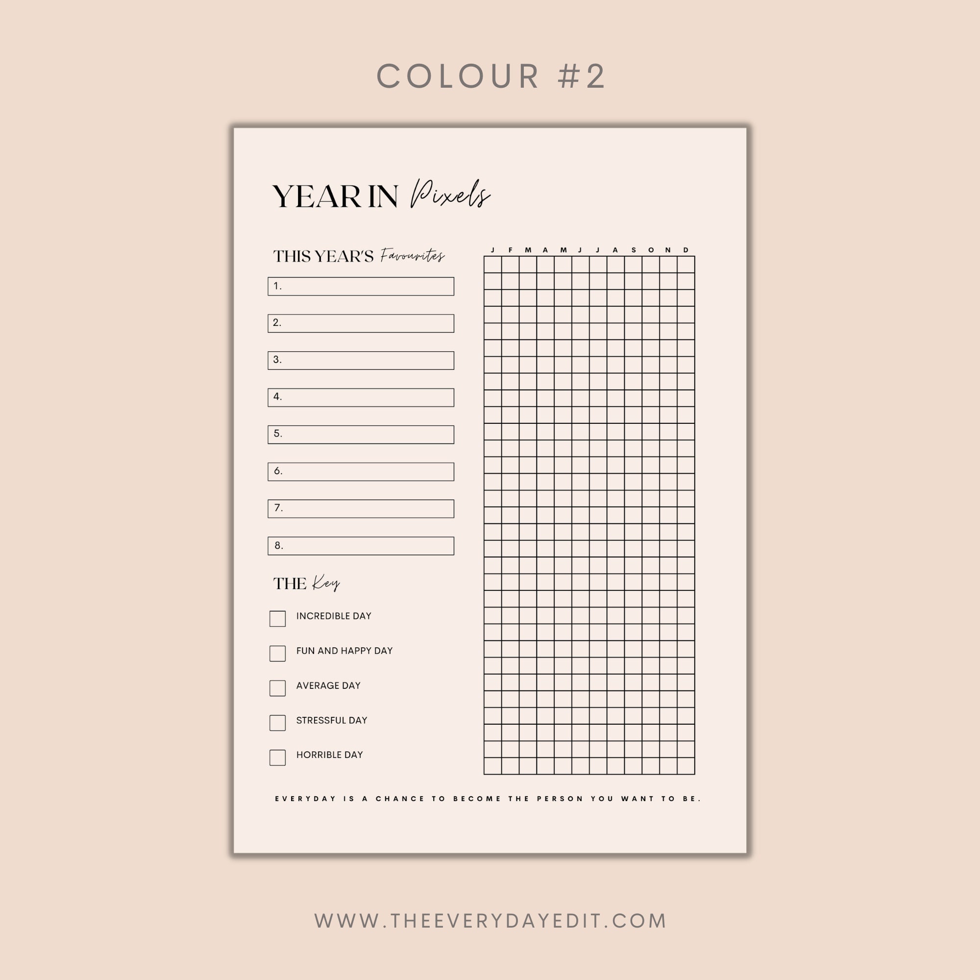 Year in Pixels Tracker Printable, Undated Planner, Undated Calendar ...