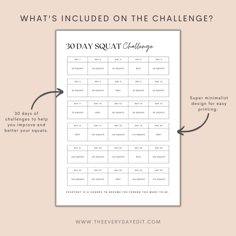 30 Day Squat Challenge Printable, 30 Day Challenge, 30 Day Tracker ...