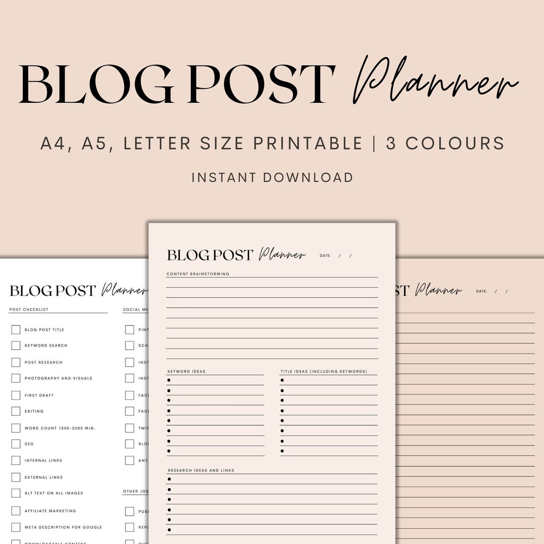 Blog Post Planner Printable, Blog Post Checklist, Social Media Planner ...