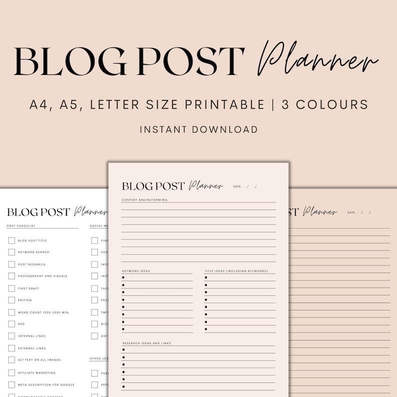 Blog Post Planner Printable, Blog Post Checklist, Social Media Planner ...