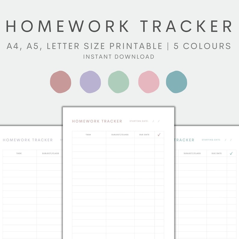 Homework Tracker Printable, Homework Planner Printable, Assignment ...