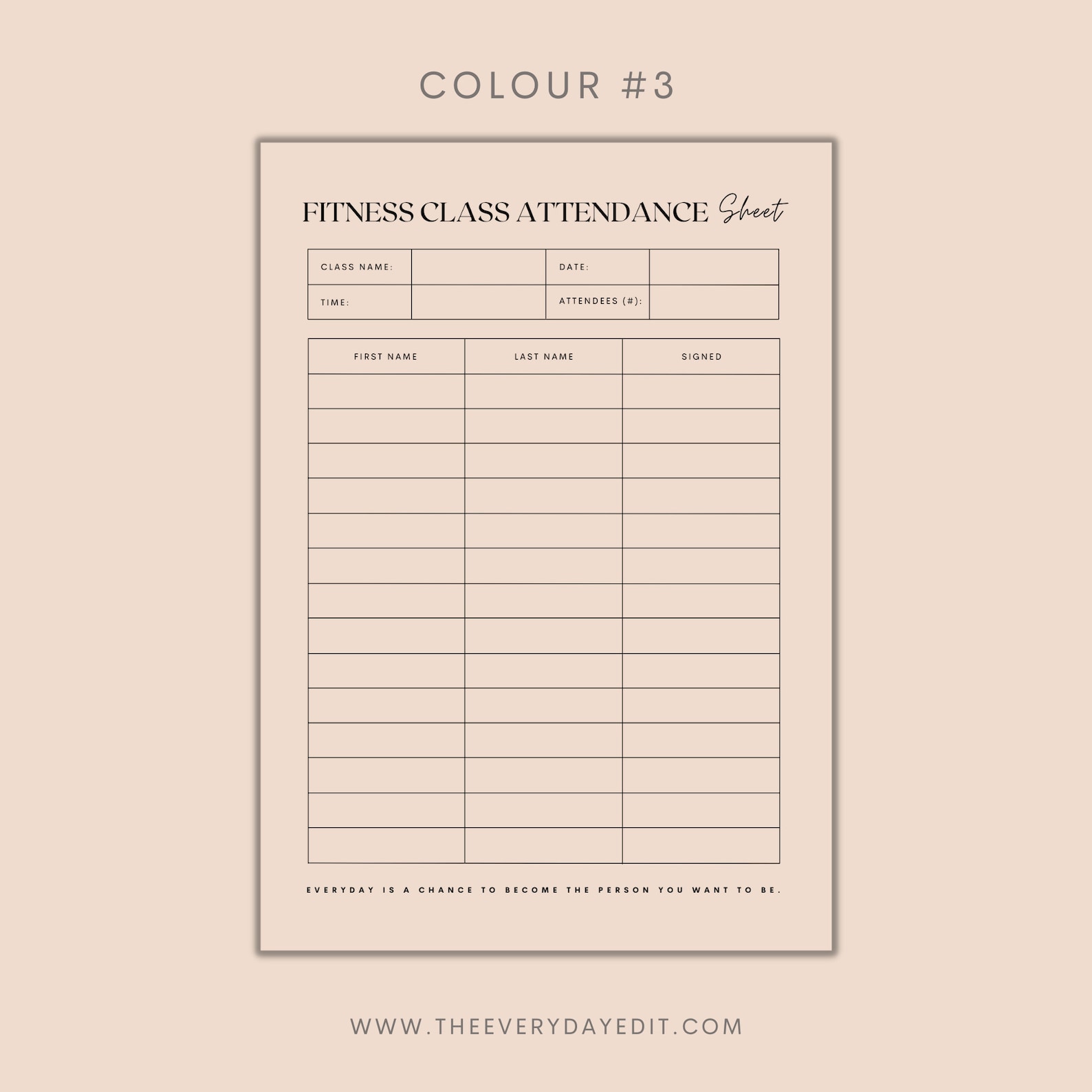 Fitness Class Attendance Sheet Printable, Sign off Sheet, Fitness ...