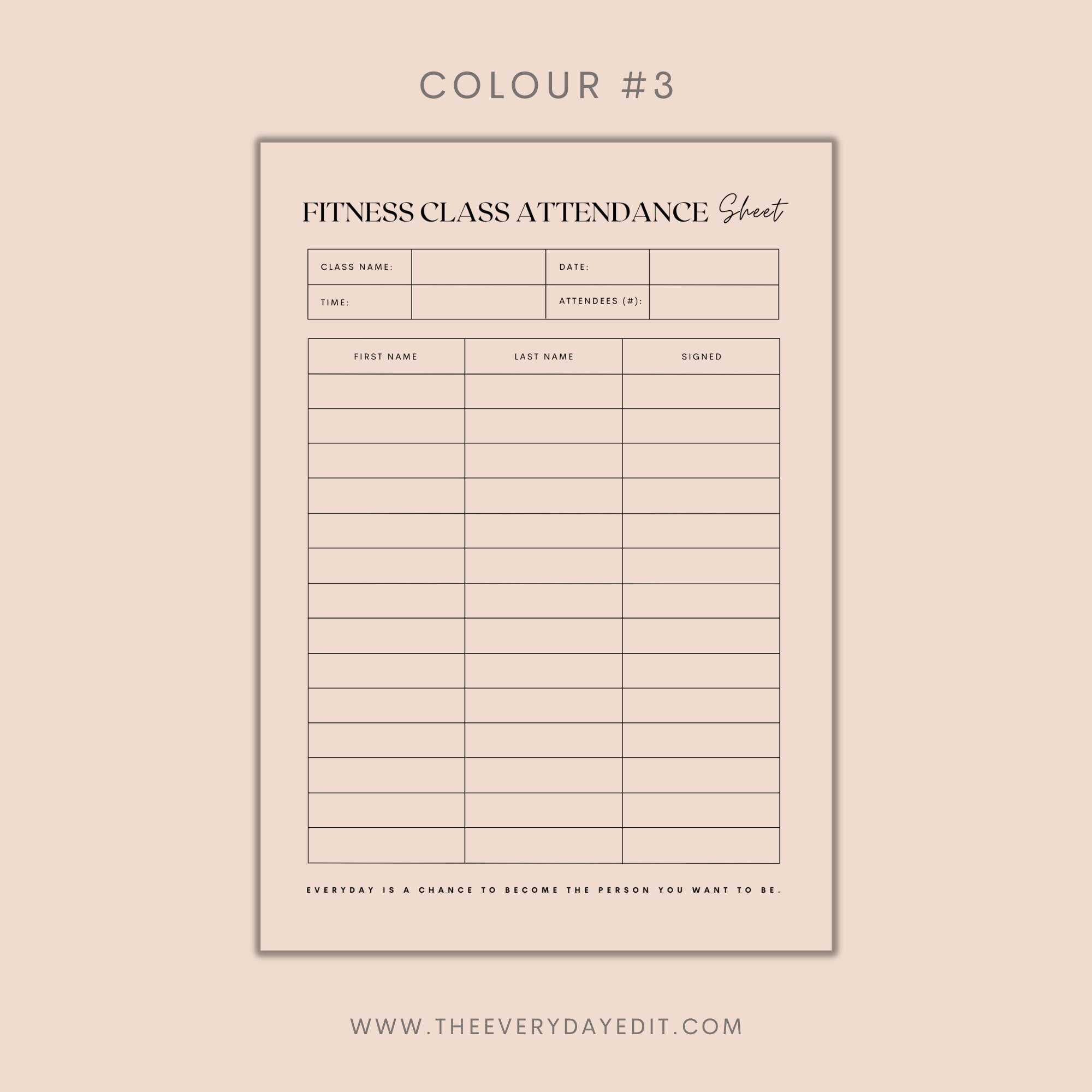 Fitness Class Attendance Sheet Printable, Sign off Sheet, Fitness ...