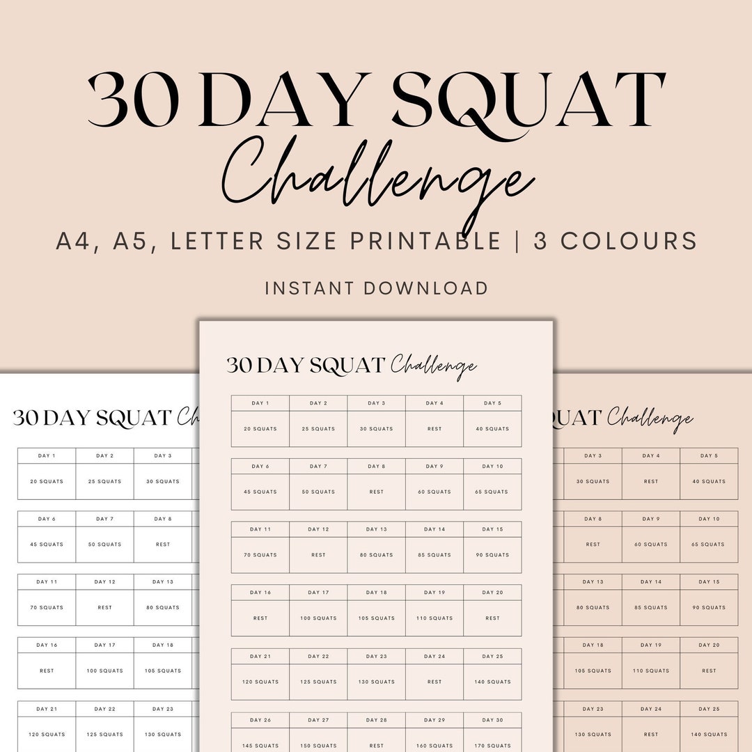 30 Day Squat Challenge Printable, 30 Day Challenge, 30 Day Tracker ...