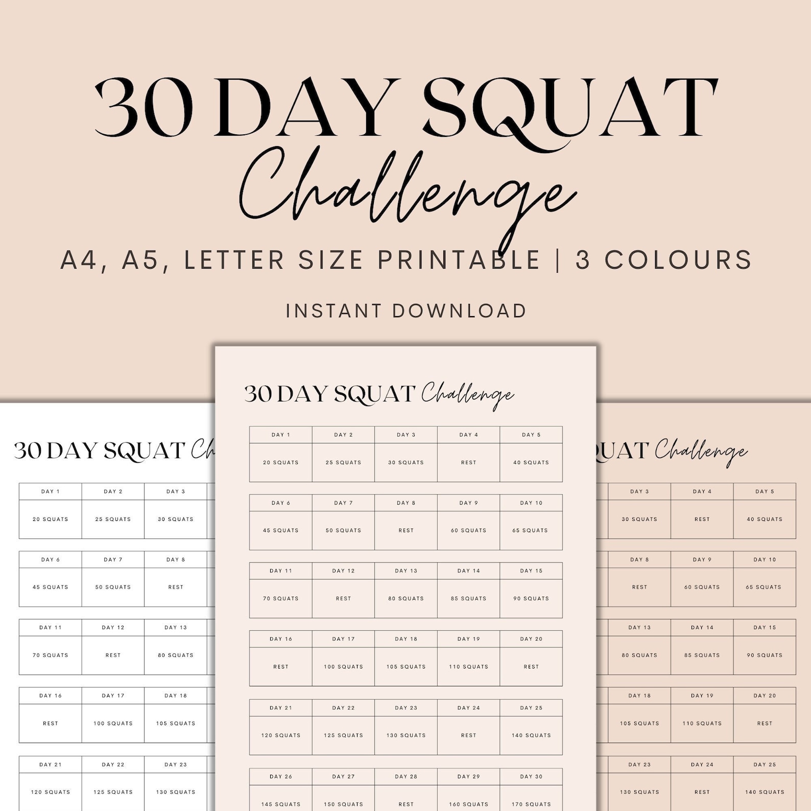 30 Day Squat Challenge Printable, 30 Day Challenge, 30 Day Tracker ...